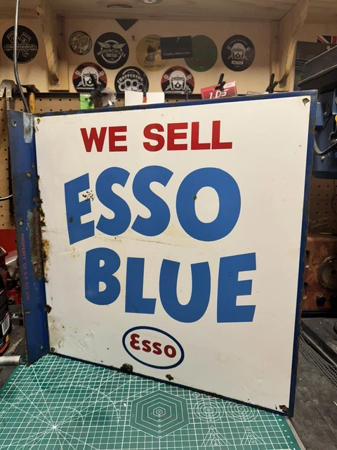 AN ORGINAL ESSO blue Enamel Sign. Double Sided. £286.72 - PicClick UK