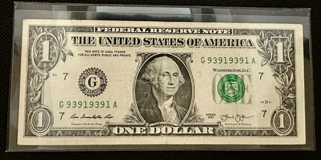 FANCY REPEATER TRINARY One Dollar Note $1 Bill Series 2013 G93919391A ...