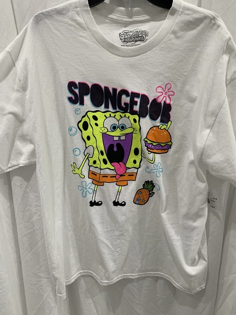 NICKELODEON SPONGEBOB SQUAREPANTS Eating Burger Men White T Shirt Size ...