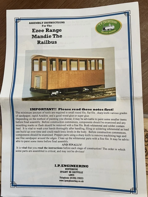 IP ENGINEERING 16MM G scale garden railway Mandie the railbus kit £36. ...