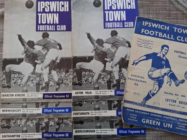 7 IPSWICH TOWN home football programmes 1967/68season +1 from 1957 all ...