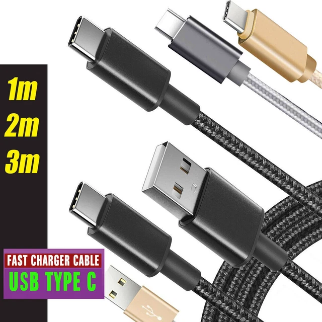 HEAVY DUTY 2M 3m Long USB Type C Fast Charger Charging Data Sync ...