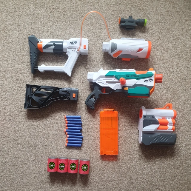 NERF MODULUS TRI-STRIKE Blaster Interchangeable 3 Way Shooter Bundle £ ...