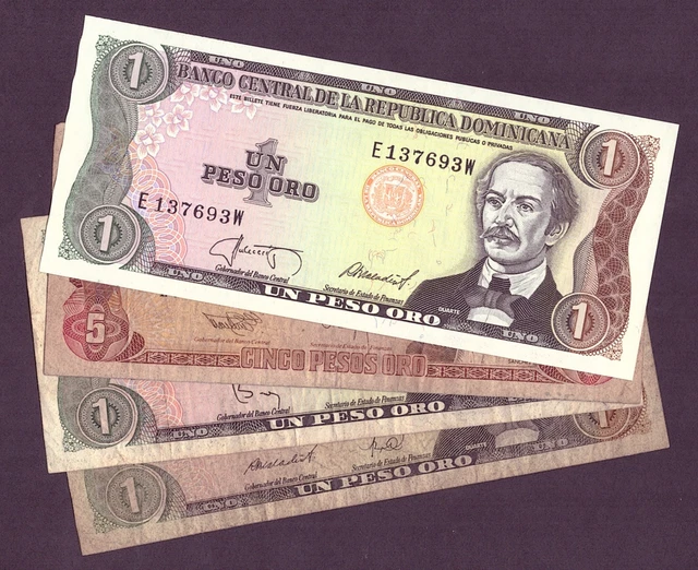 DOMINICAN REPUBLIC - Selection of 4 different banknotes. See scans for ...