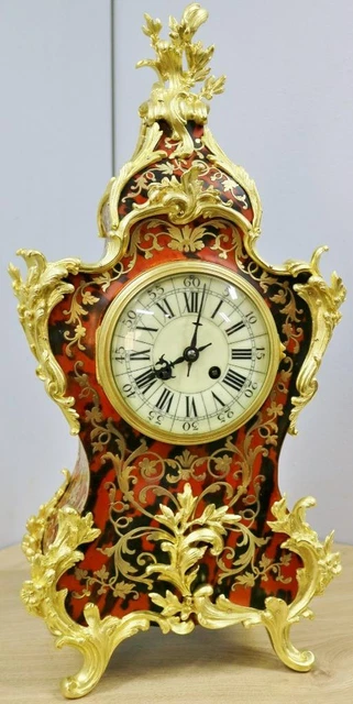 LARGE ANTIQUE FRENCH 8 Day Striking Red Shell & Brass Inlaid Boulle ...