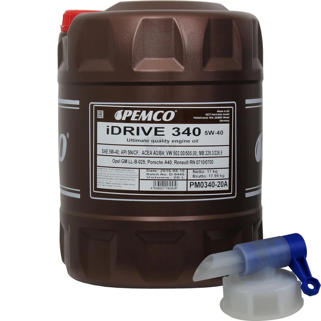 20 LITRE PEMCO huile moteur idrive 340 5W-40 Api Sn / Cf PM0340-20 Incl ...