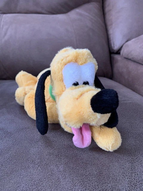 DISNEY PARKS PLUTO Plush Stuffed Animal Laying Down with Green Collar £ ...
