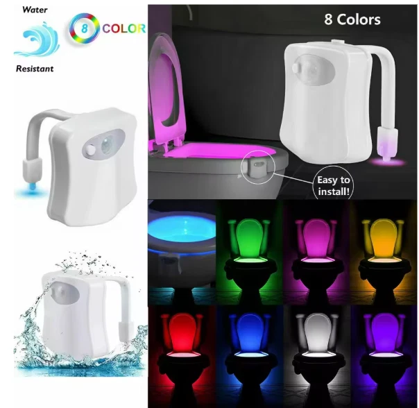 8 COLOURS LED Toilet Bowl Night Light PIR Motion Sensor Activated Seat ...