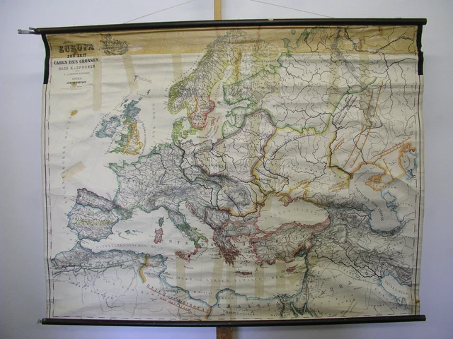 WALL MAP OLD Europakarte Karl the Great Um 800 157x126 ~ 1940 Vintage V ...