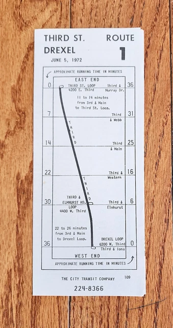 1972 CTC THE City Transit Co Trolley Bus Time Table Map Route 1 Dayton ...