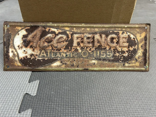 SIGNS ADVERTISING FENCE Gas Oil Original Vintage Antique Metal Embossed ...