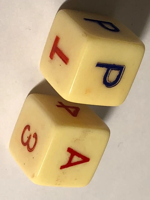 RARE! OLD CELLULOID tri-color pips put & take 19/32" dice cubes ...