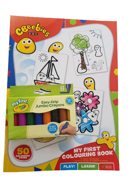 CBEEBIES MY FIRST Colouring Book & Box 8 Crayola Jumbo Grip Crayons ...