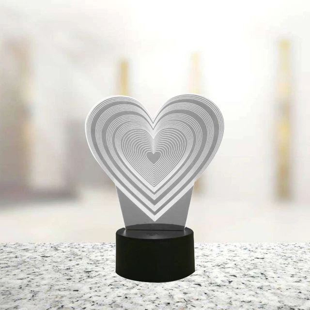 HEART SHAPE 3D Optical Illusion LED Light USB Night Light Bedroom Table ...