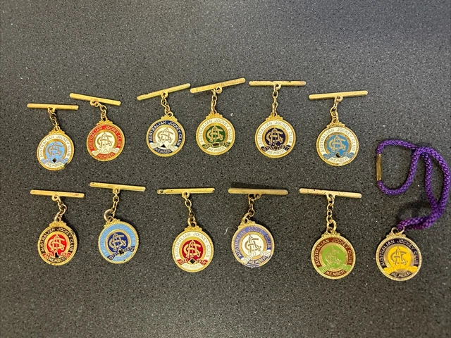 12 VINTAGE ENAMEL Member Racing Badge: AUSTRALIAN JOCKEY CLUB (AJC ...