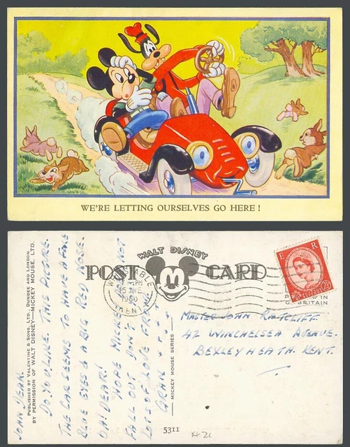 WALT DISNEY, MICKEY Mouse and Goofy Dog Driving Motor Car 1960 Old ...