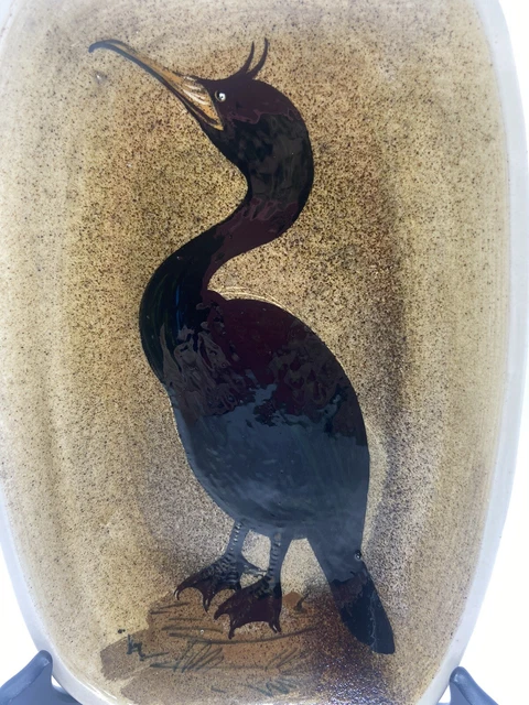 STUART BASS EXMOOR Studio Pottery Black Bird Dish Wall Hanging MCM Boho ...