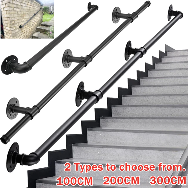 100/300CM HANDRAIL STAIR Rail Grab Balustrade Metal Staircase Banister Black Set £16.98 ...