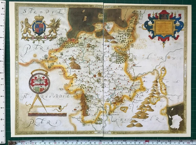 OLD TUDOR SAXTON 1500's Map Worcestershire, England Antique Reprint ...