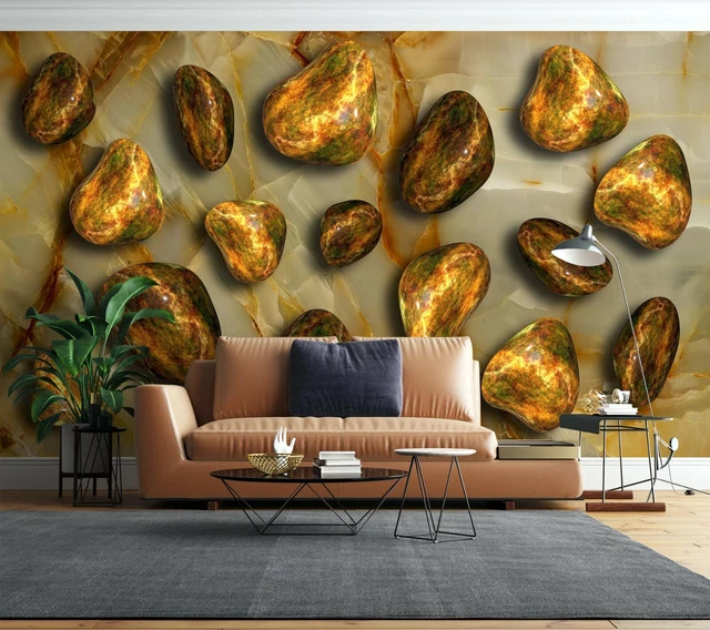3D GOLDEN PEBBLES ZHUA282 Wallpaper Wall Murals Removable Self-adhesive ...