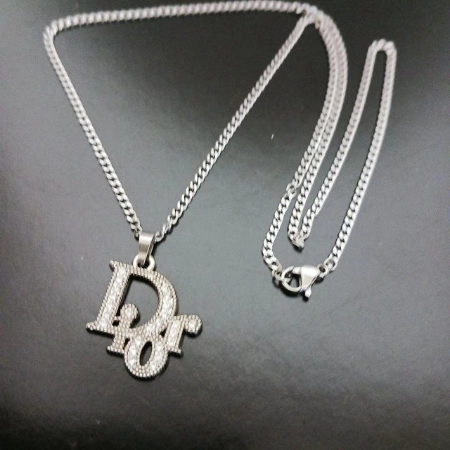 COLLIER DIOR LOGO logo argent x pierre chaîne cordon sac EUR 124,57 ...