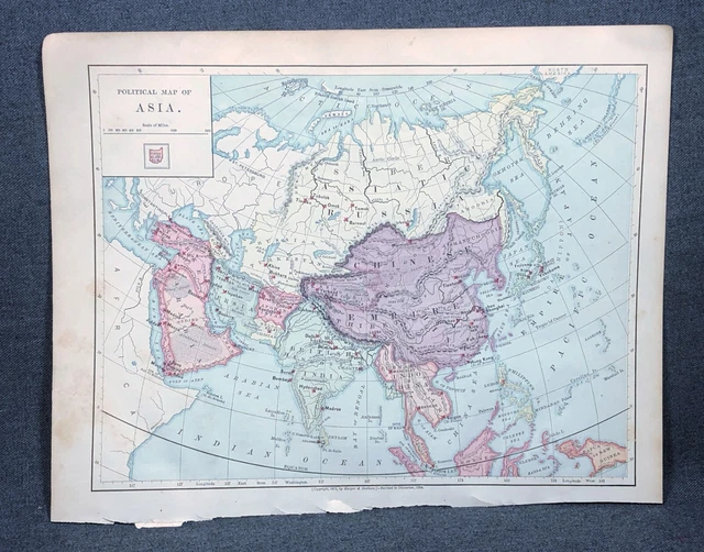 1884 POLITICAL MAP of Asia Harper and Brothers Copyright 1875 Ephemera ...