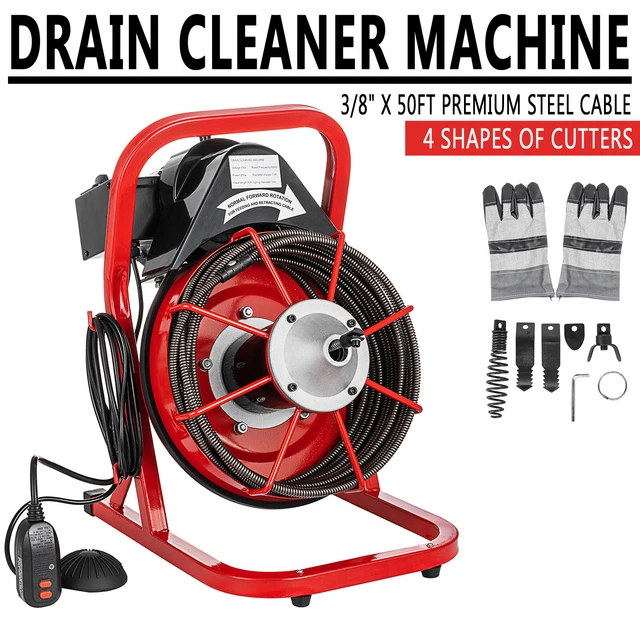 50FT X 3/8& Drain Auger Cleaner Machine Plumbing Sewer Snake 250W ...