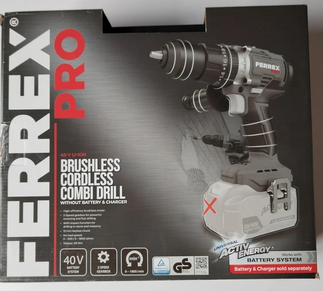 FERREX (ALDI) PRO 40V Brushless Cordless Drill Activ Energy - Bare Unit ...