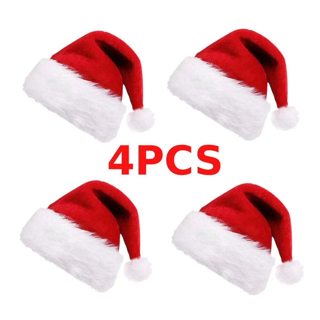 4X CHRISTMAS SANTA Hat Velvet adult warm Red and White Festive Classic ...