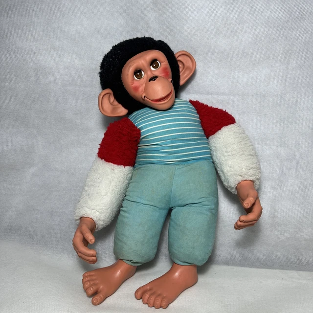VINTAGE JACKO MONKEY Chad Valley 70s Open Close Eyes Soft Toy Red White ...