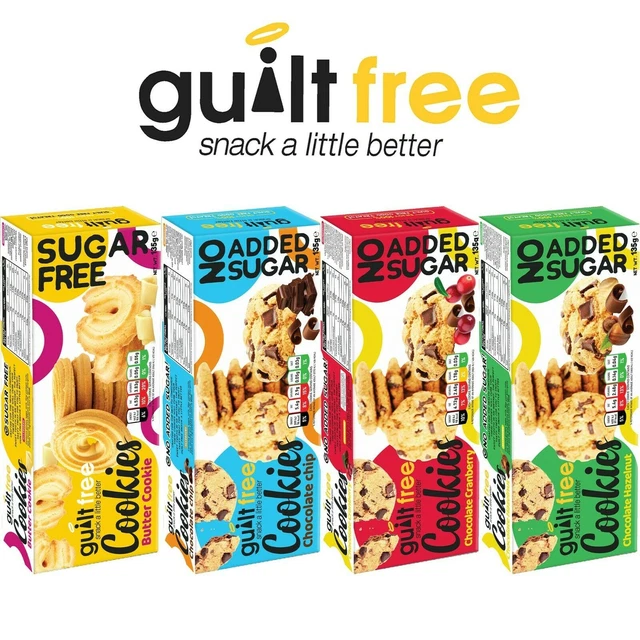GUILTFREE SUGAR FREE No Added Sugar Cookies 135g Pack of 1/3/6/12 ...