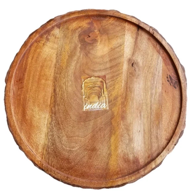 LAZY SUSAN SERVING Tray Large Turntable Indian Mango Wood Live Bark ...
