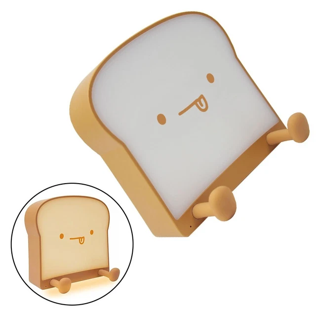 CUTE TOAST BREAD Night Lamp Rechargeable Portable Adjustable LED Light ...