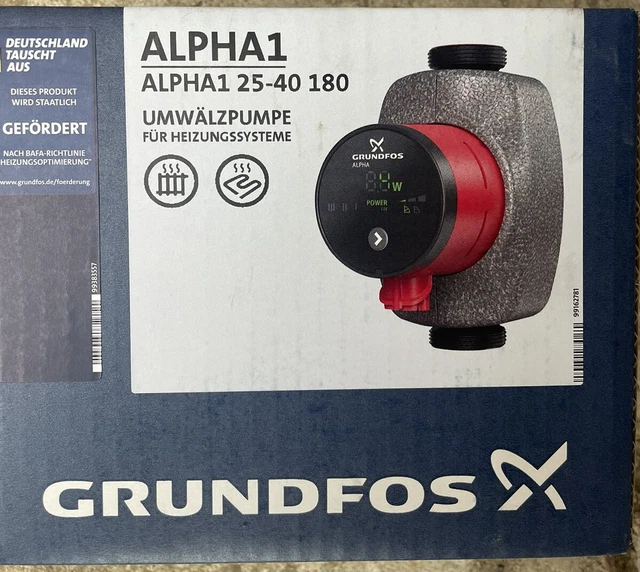 GRUNDFOS ALPHA1 25-40 180 mm Hocheffizienz Umwälzpumpe mit Dämmschale 99236214 EUR 111,00 ...