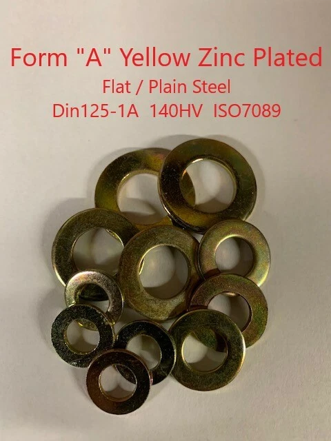 M6 M10 M12 M14 M16 M20 - Form A Yellow Zinc Plated Washers Din125-1A £1 ...