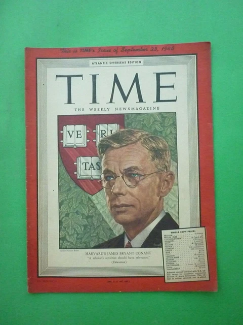 TIME MAGAZINE SEPTEMBER 23, 1946 HARVARD'S James Bryant Conant Original ...