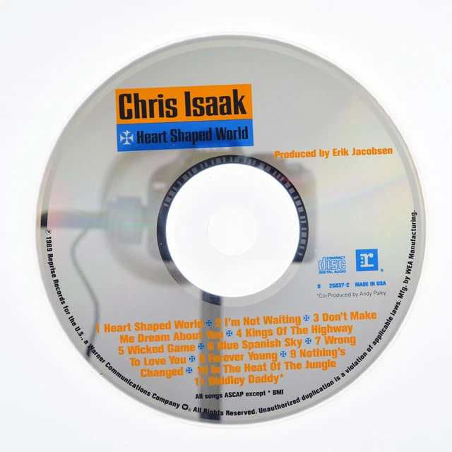 HEART SHAPED WORLD by Chris Isaak (CD, Jun-1989, Reprise) DISC ONLY $2. ...