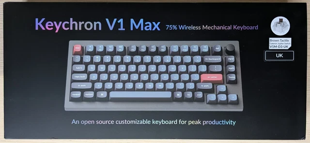 KEYCHRON V1 MAX 75% UK Layout Brown Tactile Switch (V1M-D3-UK) £94.30 ...