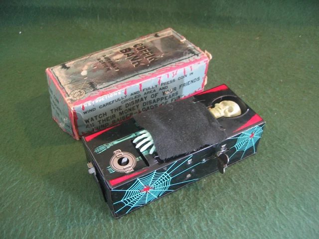 VINTAGE YONA TIN Plate Clockwork Coffin Bank Money Box - Made in Japan ...