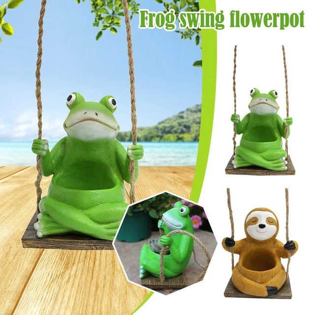 HANGING SWING RESIN Frog Planter, Frog Swing Planter Decor For Outdoor C7N2 £17.48 - PicClick UK