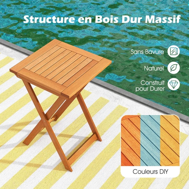 TABLE BASSE PLIANTE De Jardin En Bois Plateau À Lattes Structure En ...