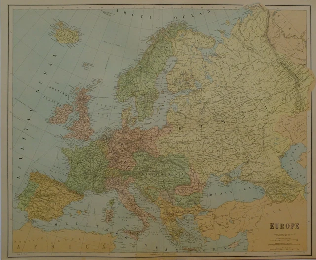 1902 ANCIEN 63.5CM Carte Europe Russie Autriche Hongrie Italie ...