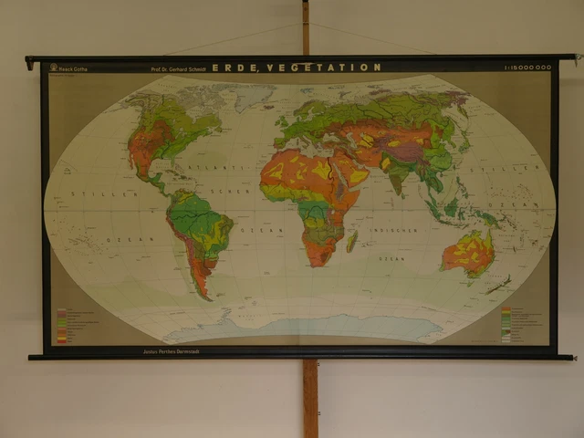 ERDE WORLD MAP Vegetation Coral Reefs 1966 Schulwandkarte Wall 94 1 ...