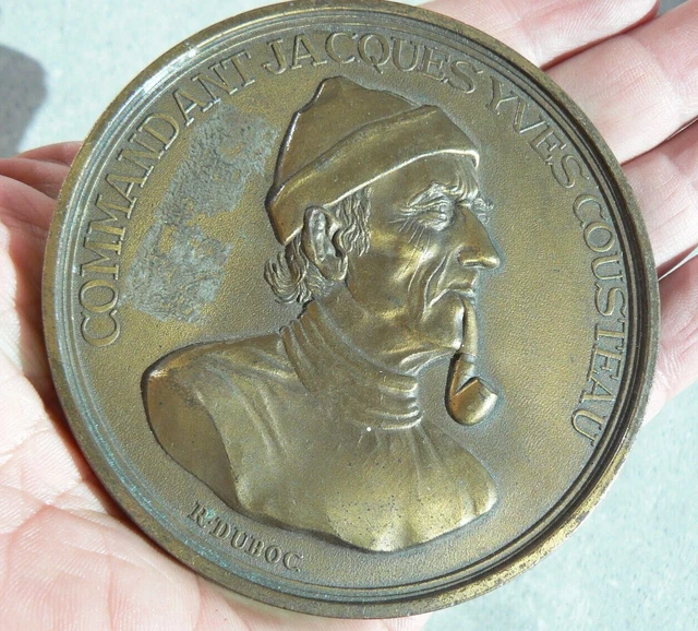MÉDAILLE COMMANDANT JACQUES Yves Cousteau DUBOC 214g La Calypso 90mm ...