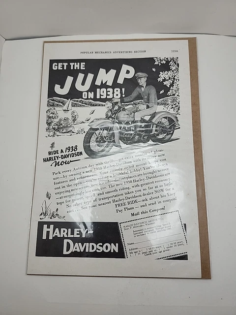 1937 OLD MAGAZINE Print Ad, Harley-Davidson Motorcycle, Get The Jump On ...