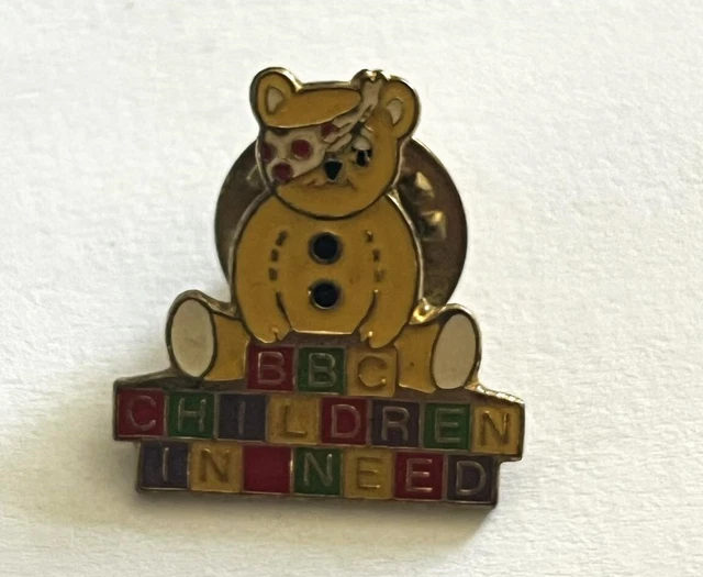 VINTAGE BBC CHILDREN In Need Pudsey Bear Building Blocks Enamel Pin ...