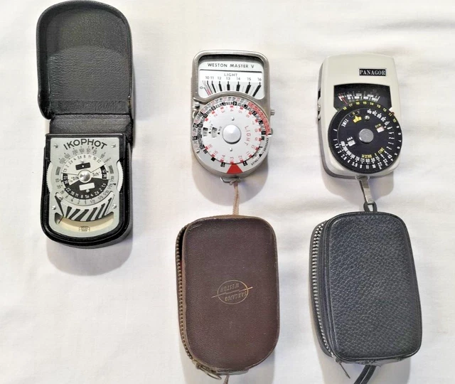 VINTAGE LIGHT METERS x 3 incl Zeiss Ikon Ikophot Sangamo Weston V ...