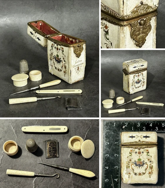 ANTIQUE ETUI LADIES Companion Sewing Vanity Tool Case Tavel Box ...