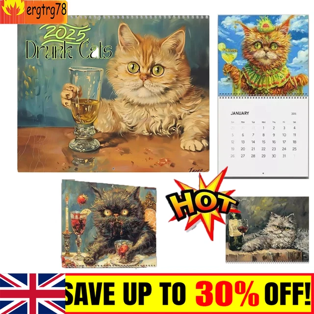 2025 WALL CALENDARS, Funny Drunk Cats Calendar 2025 for Cat Lover🔥 £12. ...