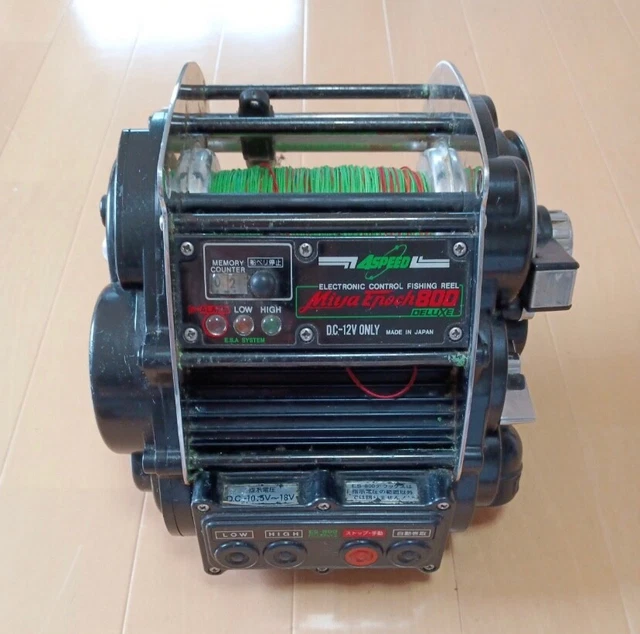 CARRETE ELÉCTRICO MIYAMAE Miya Epoch 800DX juego grande probado de ...